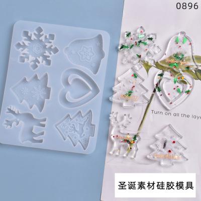 China DIY Crystal Dropping Gel Snowflake Bell Elk Mold 6-Grid Christmas Material Hanging Pendant Silicone Mold for sale
