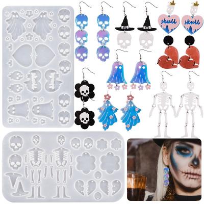 China Crystal Drip Glue DIY Pumpkin Skull Ghost Skeleton Halloween Earrings Pendant Silicone Mold for sale