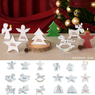 China DIY Christmas reindeer wooden horse pentagram Christmas tree angel boy candle ornament aromatherapy gypsum silicone mold for sale