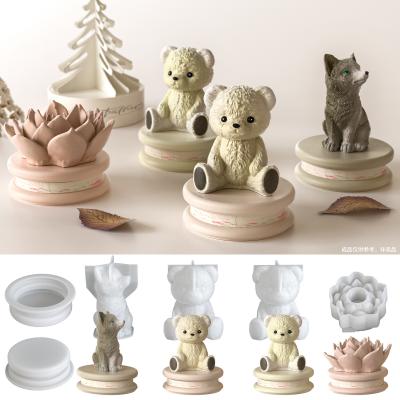 China DIY Aromatherapy Gypsum Teddy Bear Fox Sitting Wolf Small Animal Succulent Flower Ornament Candle Mold for sale