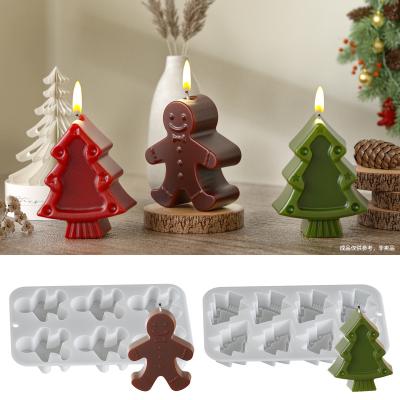 China Aromatherapy Candle Gingerbread Christmas Tree Silicone Mold DIY Christmas Day 6-in-8-in-a-row Full Plate Mold for sale