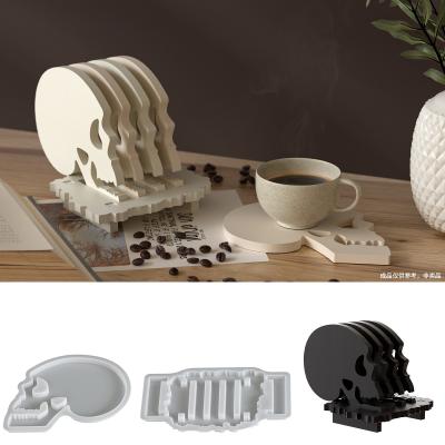 China DIY skull coaster ornament storage dropper mold Halloween table gypsum silicone mold for sale