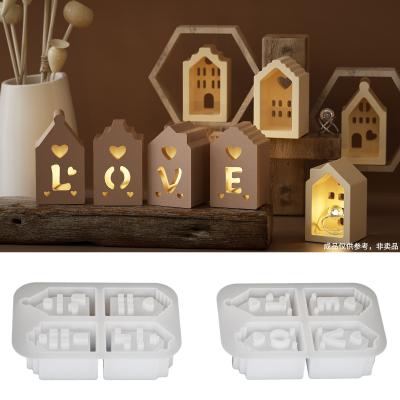 China Easter Love Star Small House Silicone Mold DIY Gypsum 4-Link Love Mini House Dropping Mold for sale
