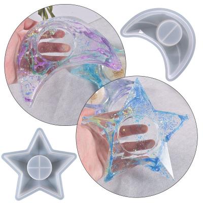 China DIY crystal dropper candle holder mold, cut surface, star moon candle holder, spherical base, silicone mold for sale