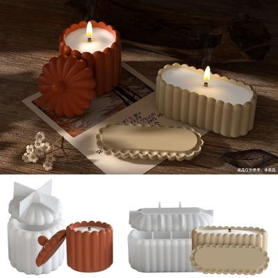 China Wave striped oval circular storage flowerpot silicone mold DIY aromatherapy candle cup gypsum mold for sale