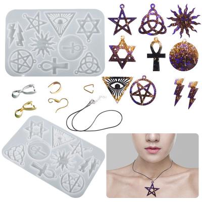 China Crystal Drip Glue DIY Resin Punk Style Earrings, Pentagram Sunflower Lightning Pendant, Silicone Mold for sale