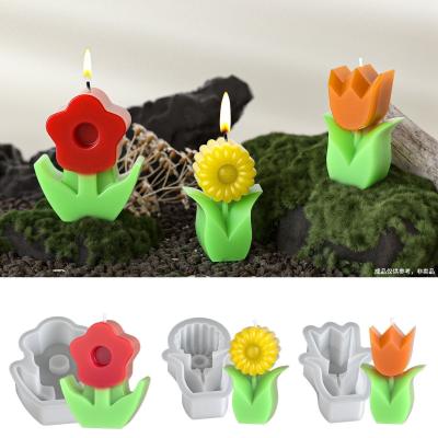 China DIY 3D Flower Aromatherapy Candle Dropping Mold Tulip Sunflower Gypsum Silicone Mold for sale
