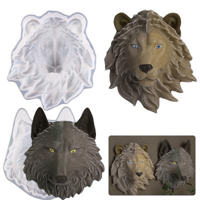 China DIY Crystal Dropping Resin Gypsum Art Wall Hanging Large Lion Head Wolf Head Hanging Decoration Silicone Mold for sale
