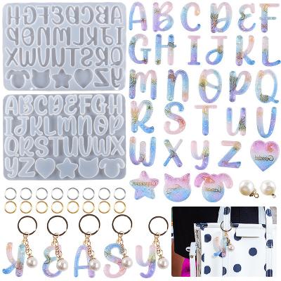 China Crystal dropper full plate letter mold new 26 English letter pendant keychain letter cake silicone mold for sale