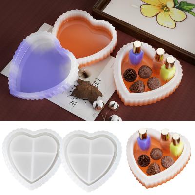 China DIY adhesive plaster striped heart-shaped dish storage box mold heart-shaped tray jewelry storage box silicone mold for sale
