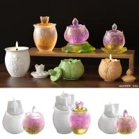 China DIY Glue Rainbow Lotus Lamp Storage Can Silicone Mold Aromatherapy Candle Cup Gypsum Flower Pot Mold for sale
