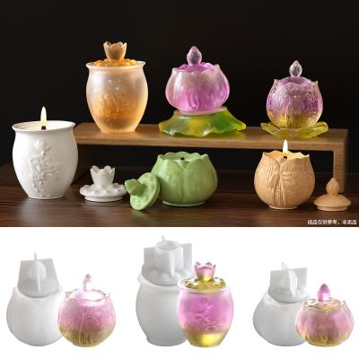 China DIY Glue Rainbow Lotus Lamp Storage Can Silicone Mold Aromatherapy Candle Cup Gypsum Flower Pot Mold for sale