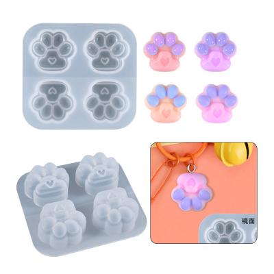 China DIY Crystal Dropping Glue Mold Mini Four Grid Kitten Claw Keychain Decoration Silicone Mold Wholesale for sale