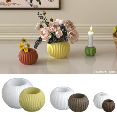 China DIY Aromatherapy Stripe Large, Medium, Small, Flower Pot Storage Box Candle Cup Candlestick Pendant Gypsum Silicone Mold for sale