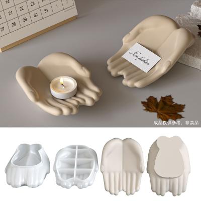 China Aromatherapy Gypsum Hand Tray Silicone Mold DIY Crystal Resin Model Hand Dish Dropping Mold for sale