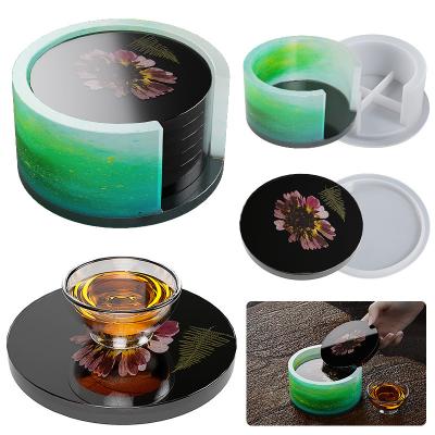 China DIY Crystal Dropping Resin Gypsum Six Piece Round Cup Bottom Seat Storage Box Silicone Mold for sale