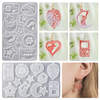 China DIY Drip Glue Earrings Grinding Mirror Collection Love Moon Leaves Music Box Tape Earrings Pendant Silicone Mold for sale