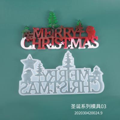 China DIY Crystal Dropper Mold Christmas Listing Ornament Merry Christmas English Mirror Silicone Mold for sale