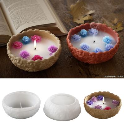 China DIY Drip Fat Aromatherapy Gypsum Candle Cup Candle Bowl Rose Flower Pattern Storage Bowl Silicone Mold for sale