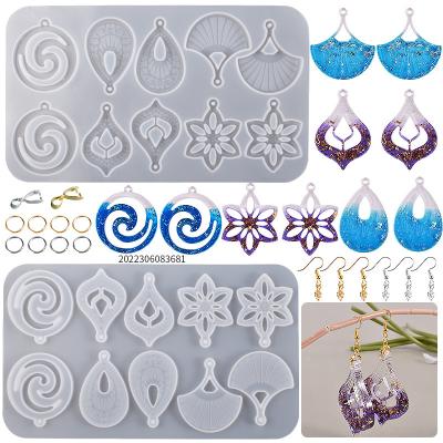 China DIY Drop Glue Exotic Style Earrings Silicone Mold Hollow Pattern Water Droplet Fan Leaf Flower Pendant Grinding Tool for sale