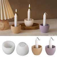 China Circular Striped Aromatherapy Candle Cup Base Silicone Mold DIY Cement Gypsum Candle Holder Ornament Grinding Tool for sale