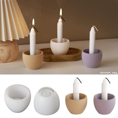 China Circular Striped Aromatherapy Candle Cup Base Silicone Mold DIY Cement Gypsum Candle Holder Ornament Grinding Tool for sale