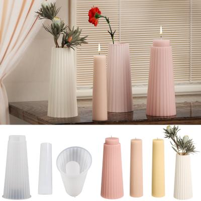 China DIY Crystal Dropping Glue Large Striped Vase Cement Gypsum Candlestick Flower Ornament Silicone Mold for sale