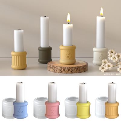 China DIY Clover Boat Anchor Light Noodle Pattern Cylindrical Candlestick Aromatherapy Gypsum Candle Base Silicone Mold for sale