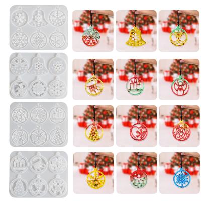 China Christmas Full Board Pendant Hanging Dropping Mold DIY Round Snowflake Bell Aromatherapy Gypsum Mold for sale