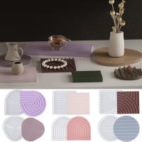 China DIY striped tray crystal drip glue mold epoxy resin arch wave curved gypsum coaster silicone mold for sale