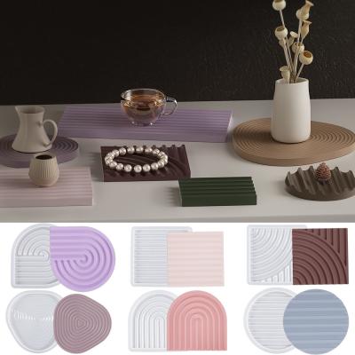 China DIY striped tray crystal drip glue mold epoxy resin arch wave curved gypsum coaster silicone mold for sale