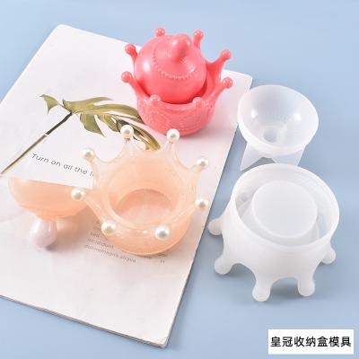 China DIY Crystal Drop Gel Crown Storage Box Mold Crown Storage Box Candle Stand Silicone Mold Wholesale for sale