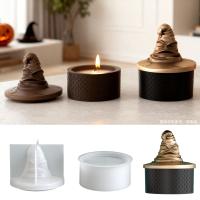 China DIY Aromatherapy Gypsum Cement Resin Wizard Hat Checkered Storage Can Candle Cup Silicone Mold for sale