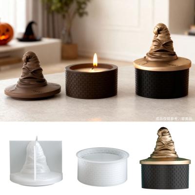 China DIY Aromatherapy Gypsum Cement Resin Wizard Hat Checkered Storage Can Candle Cup Silicone Mold for sale