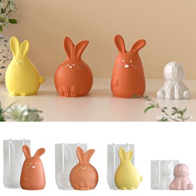 China Easter New Product Hot selling Silicone Mold DIY Fat Rabbit Geometric Cut Rabbit Gypsum Candle Mold for sale