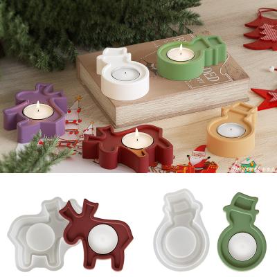 China Crystal Drip Glue DIY Gypsum Christmas Elk Christmas Snowman Candle Stand Base Platform Silicone Mold for sale