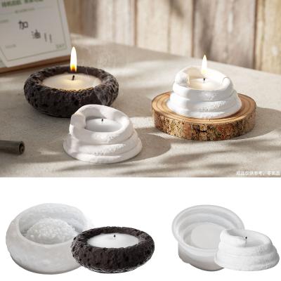 China DIY circular space rock stone pattern pile snake aromatherapy gypsum candle cup storage box silicone mold for sale