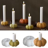 China Halloween Elements Pumpkin Candlestick Ornament Silicone Mold DIY Aromatherapy Gypsum Candle Base Grinding Tool for sale