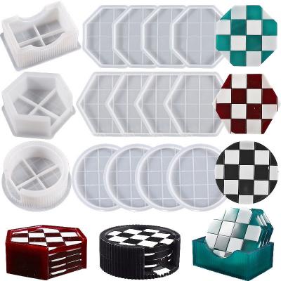China Crystal dropper resin DIY mirror square circular book holder table base coaster holder silicone mold for sale