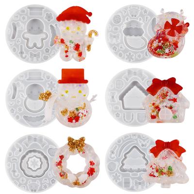 China Dropping glue replacement Christmas quicksand mold set Christmas treehouse snowman house quicksand pendant silicone mold for sale