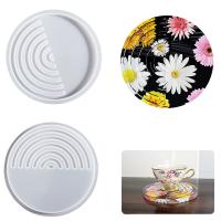 China DIY crystal drip glue half moon striped coaster silicone mold circular resin gypsum table grinder wholesale for sale