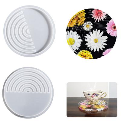 China DIY crystal drip glue half moon striped coaster silicone mold circular resin gypsum table grinder wholesale for sale