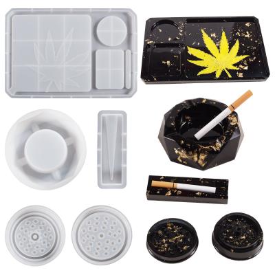 China DIY dropper resin gypsum ashtray grinder herb holder storage tray set silicone mold for sale