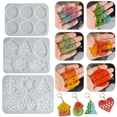 China DIY crystal drop glue bell snowflake Christmas tree Christmas pendant hanging keychain silicone mold for sale