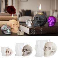 China DIY Halloween dropper glue large, medium, small flame pattern skull gypsum candle ornament silicone mold for sale