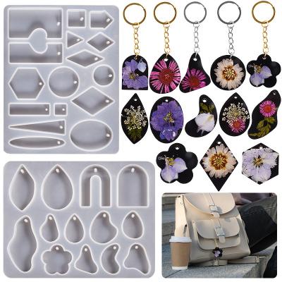 China DIY crystal drop resin earrings pendant, silicone mold, irregular triangle, elliptical center, connected pendant for sale