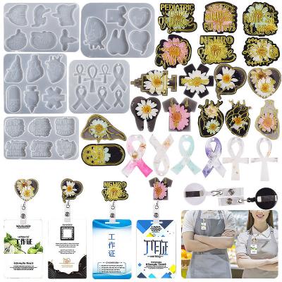 China DIY Drip Glue Dried Flower Resin Chest Badge Stretchable Easy to Pull Buckle, Doctor Nurse ID Hanging Silicone Mold for sale