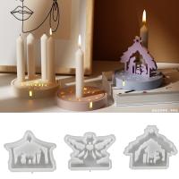 China Circular LED candle holder silicone mold Angel Jesus plugin aromatherapy candle stand decoration silicone mold wholesale for sale