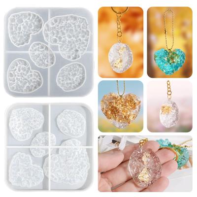 China Crystal Dropping Gel Crystal Cluster Pendant Mold Ice Crystal Cave Pendant Diamond Face Love Crystal Stone Necklace Silicone Mold for sale