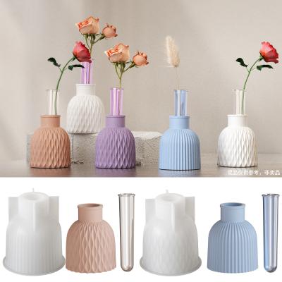 China Large European style flower branch test tube hydroponic water ripple vase DIY aromatherapy gypsum candle holder silicone mold for sale